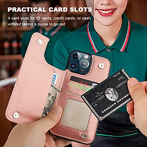 Onetop for iPhone 13 Pro Max Wallet Case with Card Holder, 360° Rotation Ring Kickstand RFID Blocking PU Leather Double Magnetic Clasp Shockproof Cover for Women and Girls 6.7 Inch (Rose Gold)