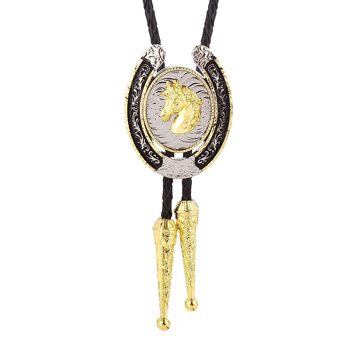 HUABOLA CALYN Bolo Tie for Men- Western Cowboy Native American Golden Horse Bolo Tie