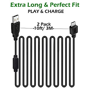 2 Pack 10ft PS4 Controller Charging Cable, Play and Charger Data Sync Cord for Sony Playstation 4/ PS4 Pro/ PS4 Slim/ PS4 Controllers, Microsoft Xbox One X/One S/One Elite/One Controllers (Black)