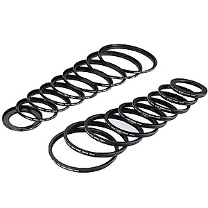 Filter Ring Adapter, Andoer 18pcs Camera Lens Filter Metal Adapter Ring Kit (9pcs Step Up Set & 9pcs Step Down Ring Set)