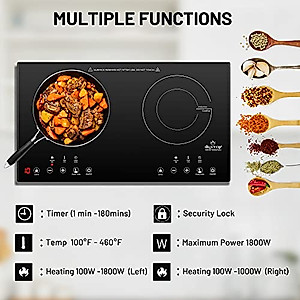 Duxtop 1800W Portable Induction Cooktop 2 Burner, Built-In Countertop Burners with Adjustable Temperature Control, Sensor Touch Induction Burner with Timer and Safety Lock, Easy to Clean, 8620BI/BTK35
