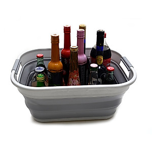 SAMMART Set of 2-19.5L (5.1 Gallon) Collapsible Plastic Storage Basket-Foldable Pop Up Storage Container/Organizer - Portable Washing Tub, Water Capacity 14.5L/3.8 Gallon (Set of 2, Grey)