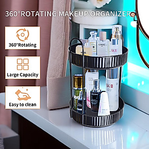 Lvssci 2 Tier 360° Rotating Makeup Organizer,Bathroom Makeup Carousel Spinning Holder Rack, High-Capacity Skincare Clear Make Up Storage Perfume Organizers Cosmetic Dresser