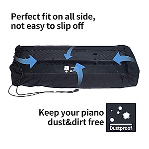 88 Keyboard Electronic Piano Keyboard Dust Cover, Waterproof Dust Proof 88 Keyboard Digital Piano Bags Cases Covers, Made of Polyester & Spandex with Built-In Bag Elastic Cord Locking Clasp
