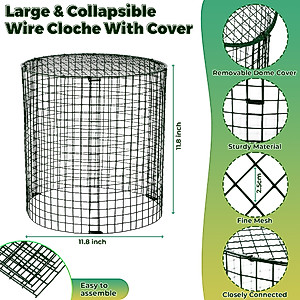 Hiboom 4 Set Garden Plant Protectors from Animals with Stakes, Metal Mesh and Detachable Covers Wire Plant Cage for Keeping Bunny Animals Out, Chicken Wire Plant Cover Garden Protection (Dark Green)