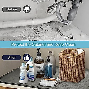 Under Sink Mat, 34" x 22" Flexible Silicone Under Sink Liner for Kitchen Waterproof Drip Tray with Drain Hole, Sink Cabinet Protector Bathroom Mats for Leaks, Spills, Water Drips (Gray)(Thick 1130g