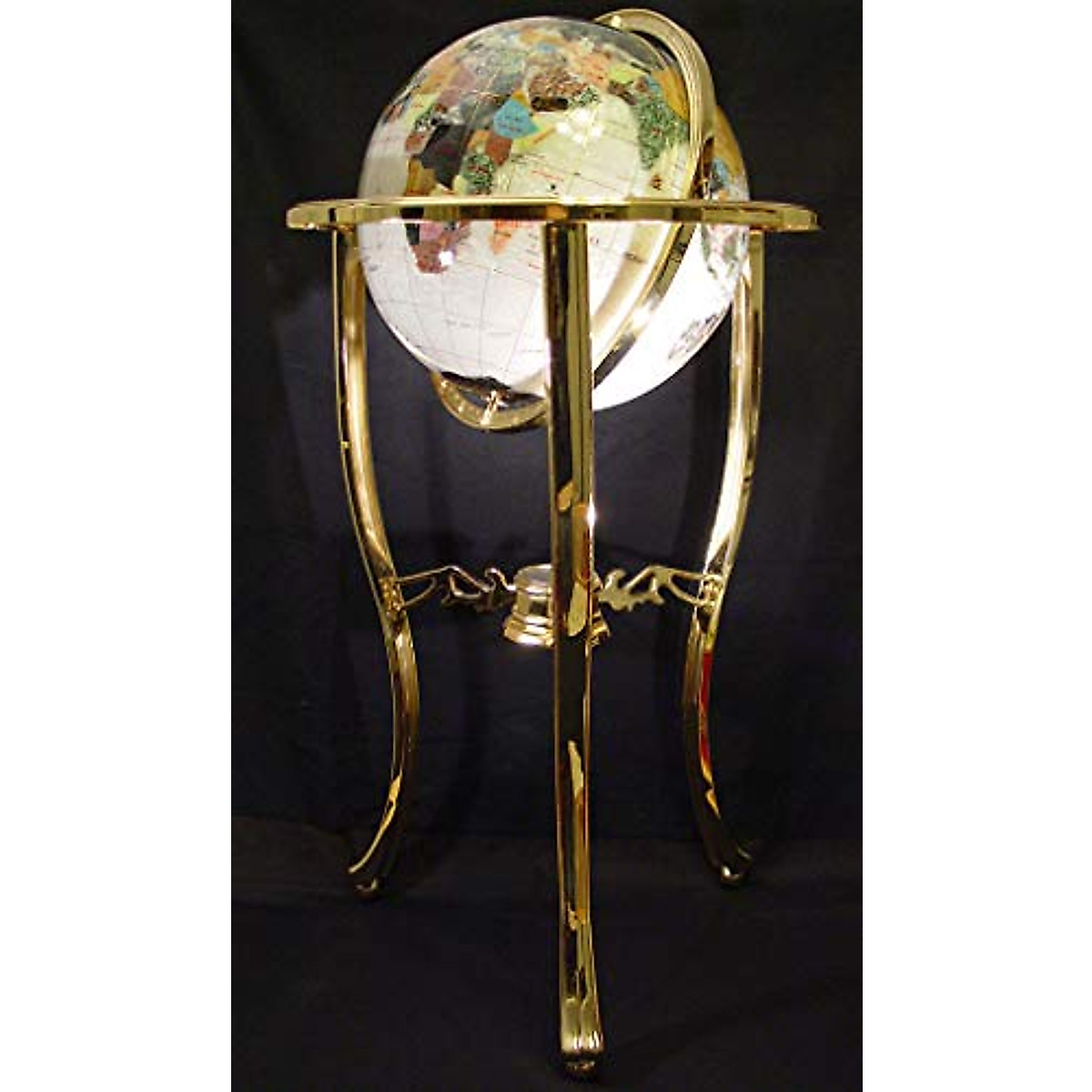 Unique Art 36-Inch by 13-Inch Floor Standing Pearl Ocean Gemstone World Globe with Gold Tripod