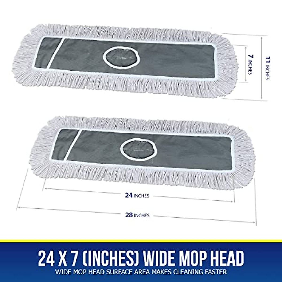 IRONGECKO Premium 24-inch Industrial Class Cotton Wide Dust Mop Head Replacement | for Home, Office, Garage | Attracts Dirt, Dust, Water (Mop Refills - 2 Pack of 24")