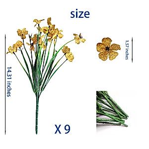 Triarrhena Artificial Flowers 9 Bundles Faux Outdoors Shrubs Hanging No Fade UV Resistant Fake Plants Home Decor Garden Farmhouse (Yellow)