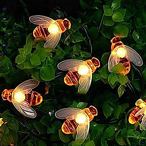 Christmas Lights,5M Solar Lights, String 20 Led Honey Bee Shape Solar Powered Fairy Lights, for Outdoor Home Garden Fence Summer Decoration