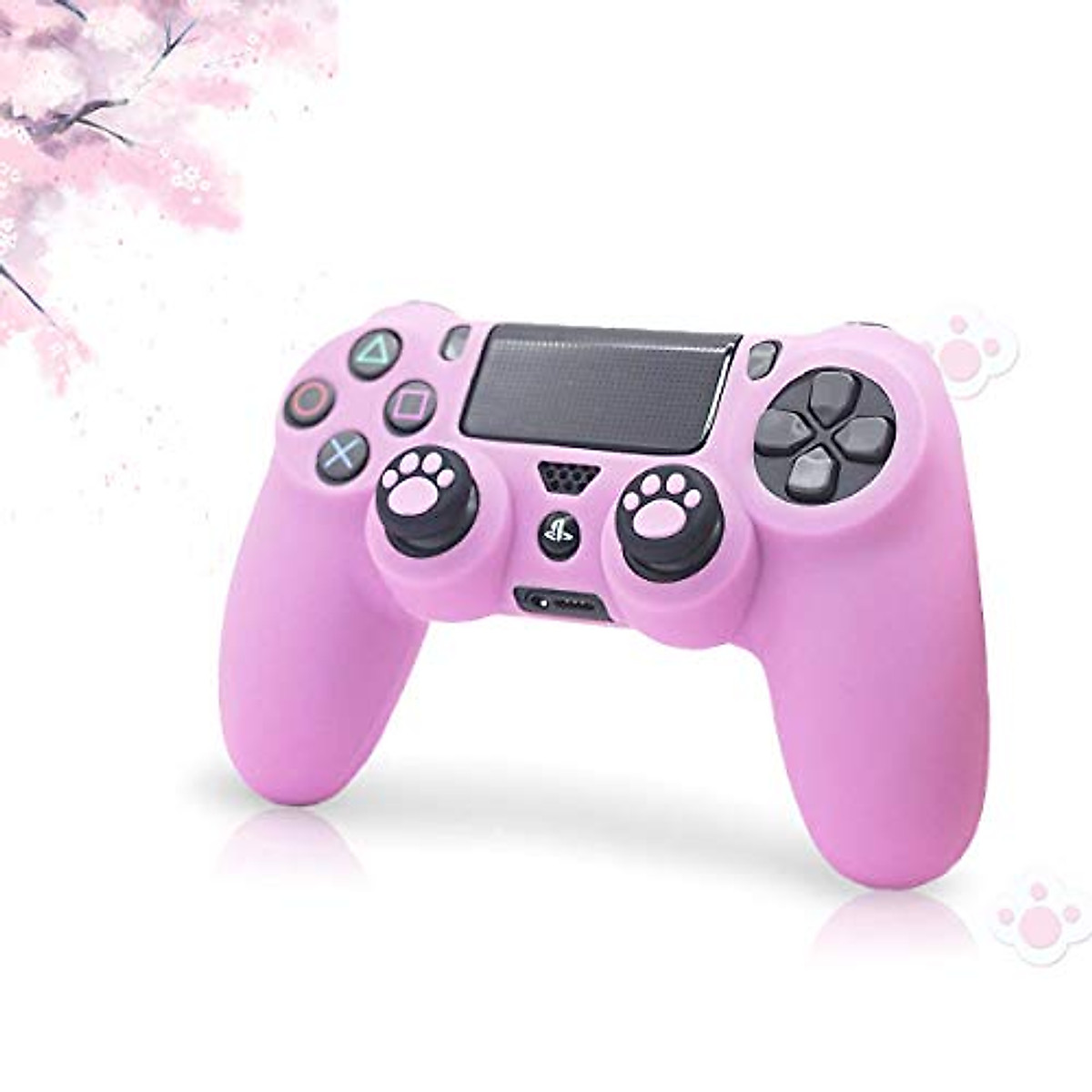 Sofunii 2pcs Skin for PS4 Controller, Anti-Slip Silicone Cover Shell Case with 8 Thumb Grip Caps, Compatible with PlaySation 4 Slim/Pro Controller DualShock 4 Wireless/Wired Gamepad (Pink)