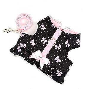 SELMAI Bow Tie Dog Harness for Small Dogs Ruffles Design Cat Harness and Leash for Walking Adjustable Soft Padded for Puppies Boys Girls Kitten Jacket Easy on Spring Autumn XS