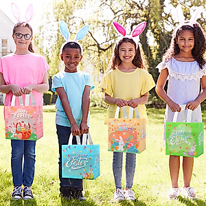 CCINEE 12Pcs Easter Gift Bags with Handle，Reusable Easter Tote Bags Non-Woven Bunny Treat Goodie Bag Easter Egg Hunt Bags for Easter Party Supply，7.9"×7.9"×5.9"