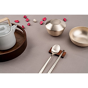 NotBiChae Premium Brassware Cutlery Spoon Chopsticks Set Korean Traditional Handmade Tableware BANGJJA YUGI with Gift Box 한국 유기 (Round Shape Set)