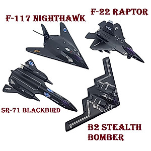 Zugar Land Die-Cast Pullback Stealth Bomber Models (4.25"-5.25") SR-71 Blackbird, F-22 Raptor, F-117 Nighthawk, B2 Bomber (SR-71 Blackbird)