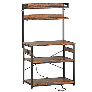 ODK Bakers Rack with Power Outlet, Coffee Bar with Storage 5-Tiers, Microwave Stand Kitchen Rack 16.5 * 23.6 * 59 inches, Kitchen Shelf, Rustic Brown
