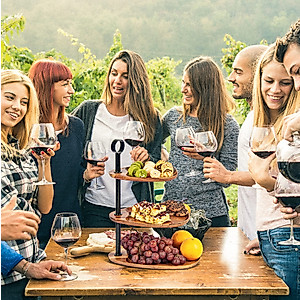 KITEISCAT 3 Tier Serving Tray- Elegant 3 Tiered Serving Tray with Metal Handle for Kitchen Island, Countertop, Coffee Table & More- Durable Decorative Standing Wooden Serving Trays for Parties