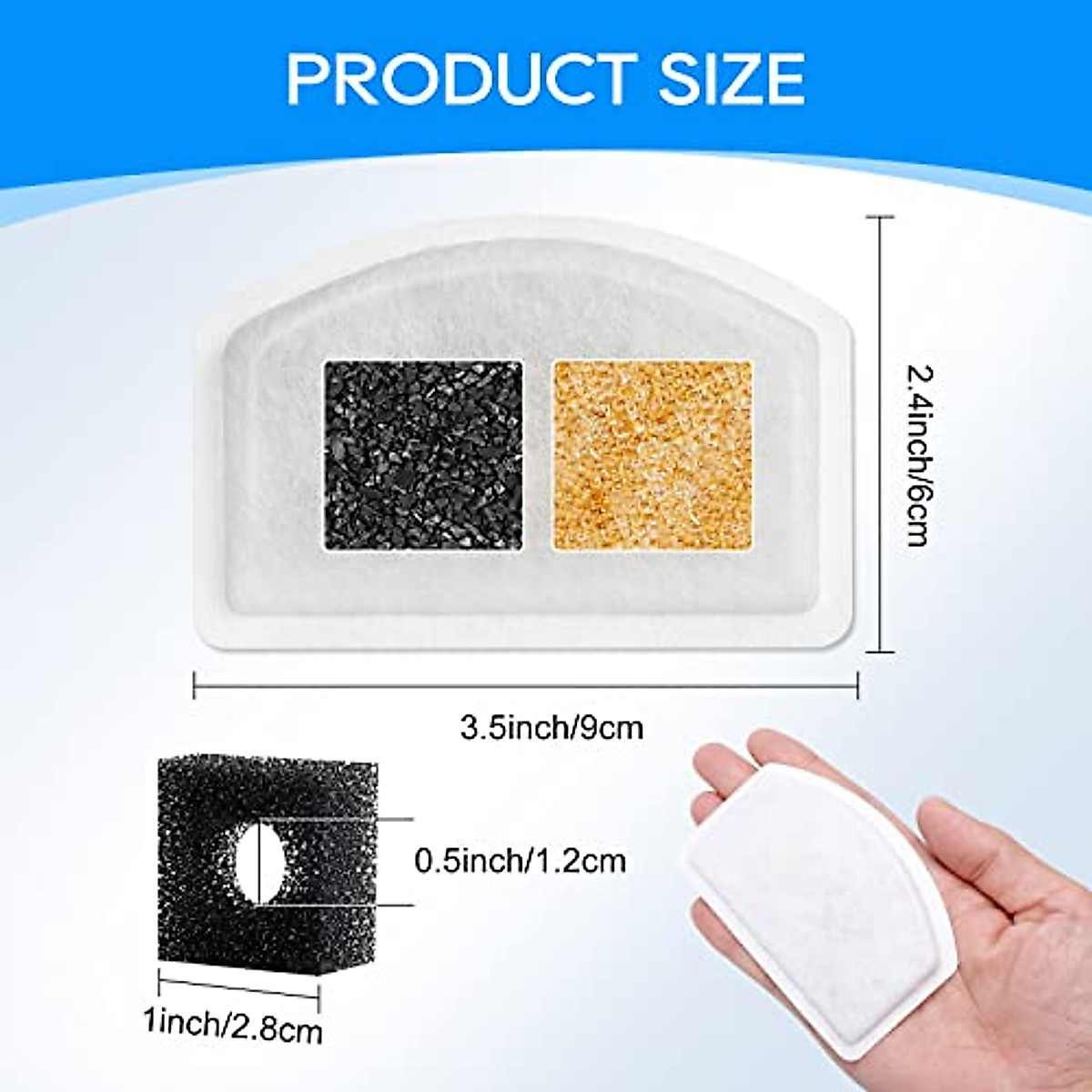 MyfatBOSS Cat Water Fountain Filter, 10 Pack Pet Fountain Filter Replacement Cat Fountain Filter Replacement and 5 Pump Filters Compatible with ORSDA D60 100oz/3L Automatic Pet Cat Water Fountain