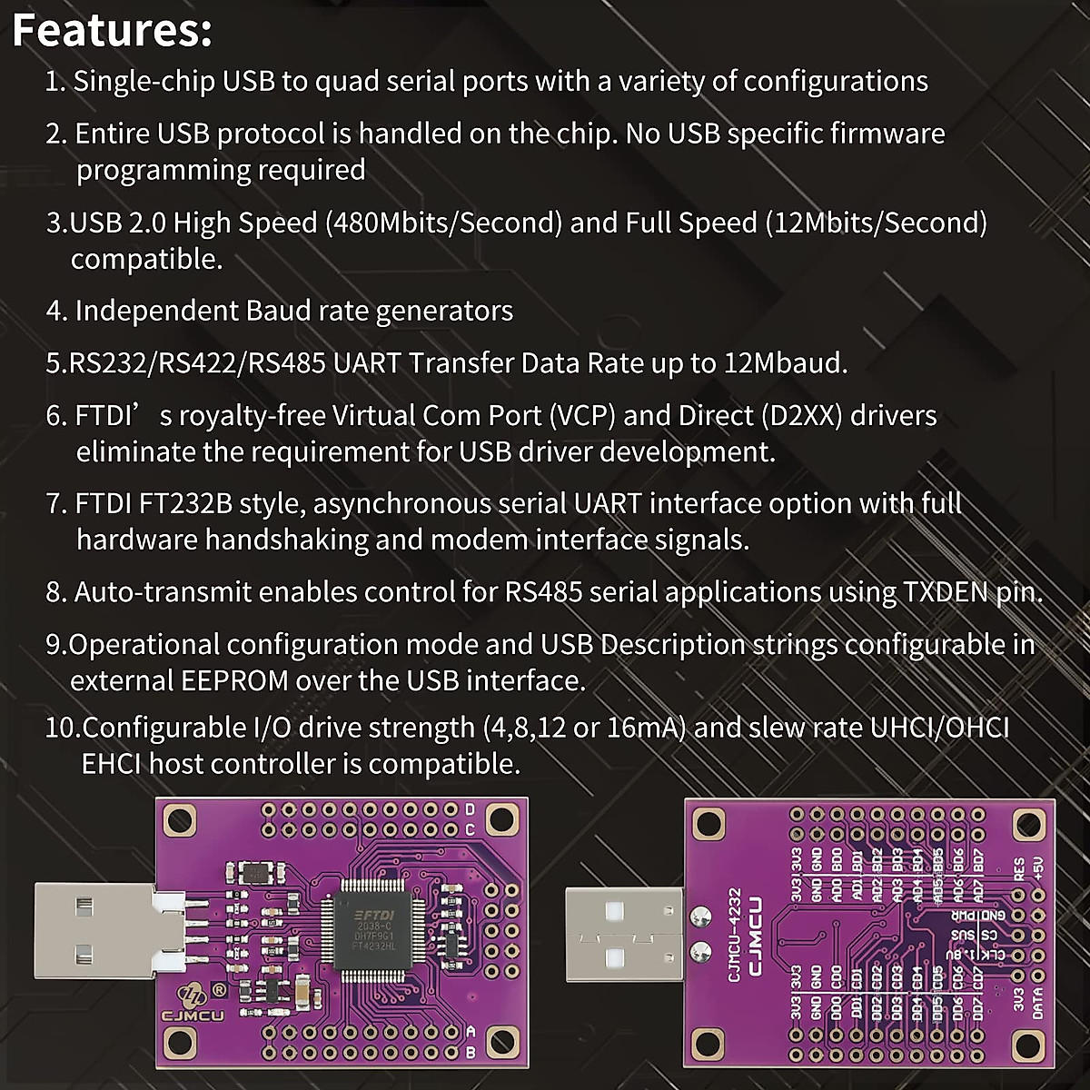 EC Buying FT4232HL 4 Channel USB to Serial Adapter FTDI FT4232 UART SPI I2C JTAG RS485 RS422 RS232 to USB High-Speed Multifunction Serial Adapter Module Support Multi Systems for Windows XP Windows 7