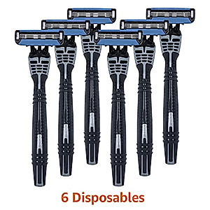 Amazon Basics 3-Blade Disposable Razors for Men, 6 Count (2 Packs of 3), Black (Previously Solimo)