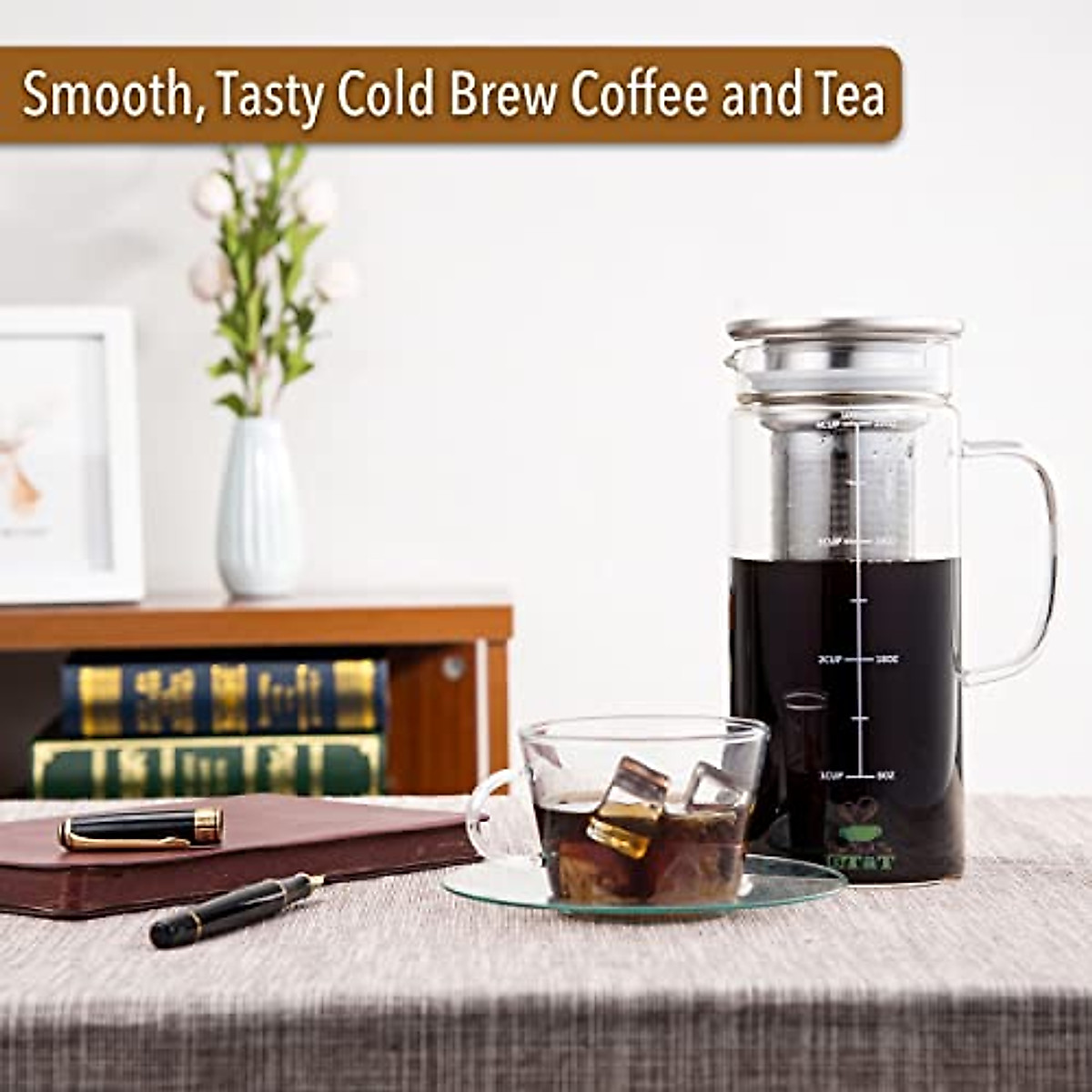 BTaT- Cold Brew Coffee Maker, 1 Quart,32 oz Iced Coffee Maker, Iced Tea Maker, Airtight Cold Brew Pitcher, Coffee Accessories, Cold Brew System, Cold Tea Brewing, Coffee Gift