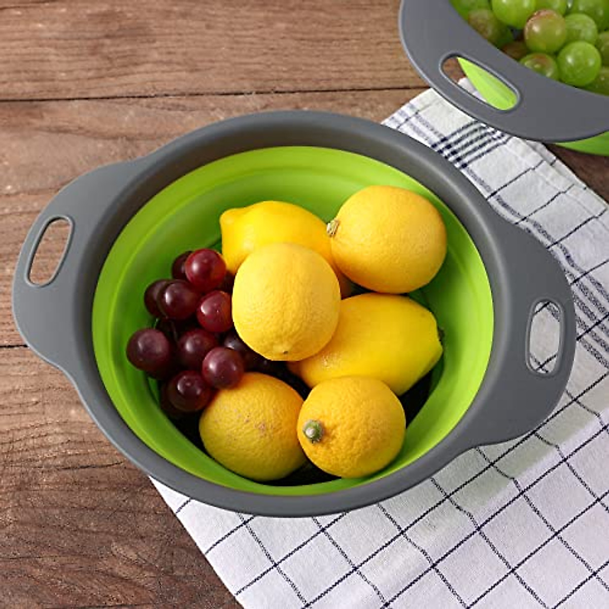 Collapsible Colander - 2 Pc Strainer Plus Portable Food Grade Silicone Measuring Cups and Spoons - Pasta Strainer for Draining, Vegetables, Fruits 1 Medium 4-Quart & 1 Small 2-Quart - Home Essentials