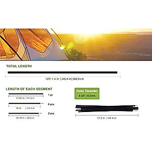 Pre-Assembled Aluminum Tent Pole 12ft 1.4in 8.5mm, Lightweight Tent Poles Replacement, BRILLIANCE4U 7001 T6 Tent Rod, Outer Dia. 0.33" 1 Pole Pack