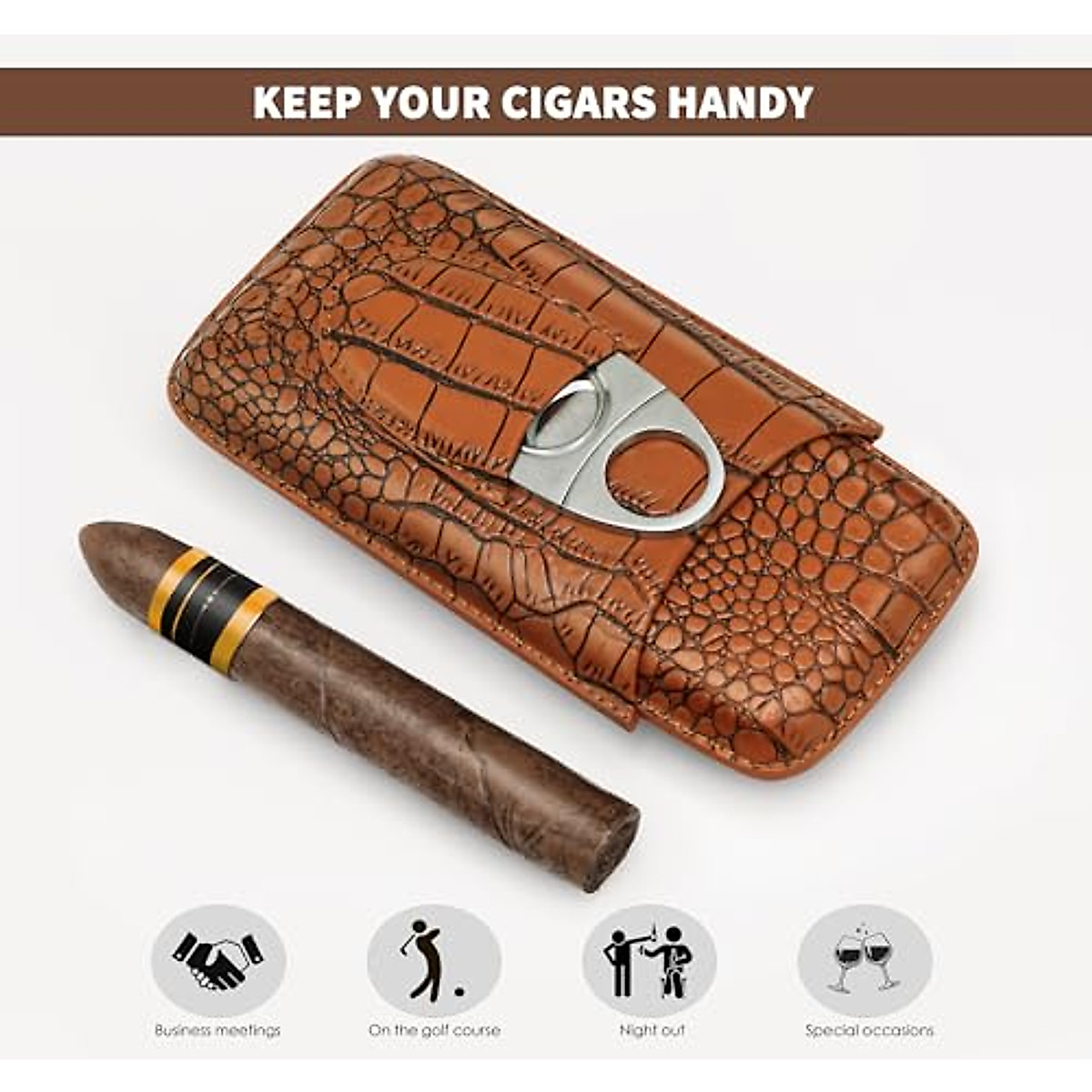 wanbro Cigar Case, 3pcs Holder, Cigars Travel Case, Leather Made Cigar Humidor with Stainless Cutter, Fashion Father's Day gift for men dad