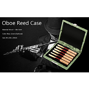 Oboe Reed Case,Protect Against Moisture Wooden + Silk Cloth Cover Reed Case Holder Storage Box for 6pcs Oboe Reeds Maple Wooden (Green)
