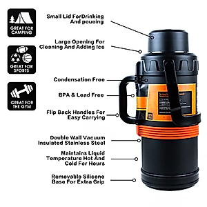 KOPUJUNE Large Thermos Bottle,1.32 Gallons,Stainless Steel Double Walls Vacuum Insulated,Great for Outdoors,Sports,Camping,Travel (176 Oz/11 Lb/5.0kg/5.0 L, Black)