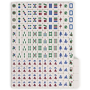 Yellow Mountain Imports Classic Chinese Mahjong Game Set, Emerald with 148 Medium-Size Translucent Green Tiles and Wooden Case