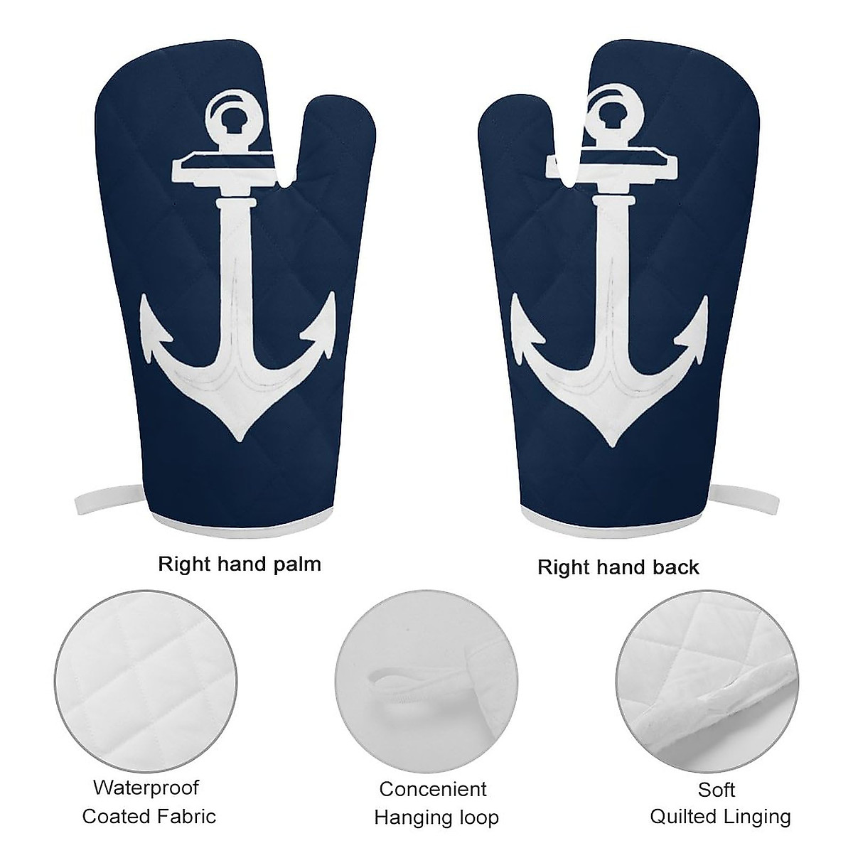 2Pcs Oven Mitts and Pot Holders Set, Navy Blue Red Nautical Oven Mitts Gloves Set Heat Resistant Hot Pads for Kitchen Cooking Grill