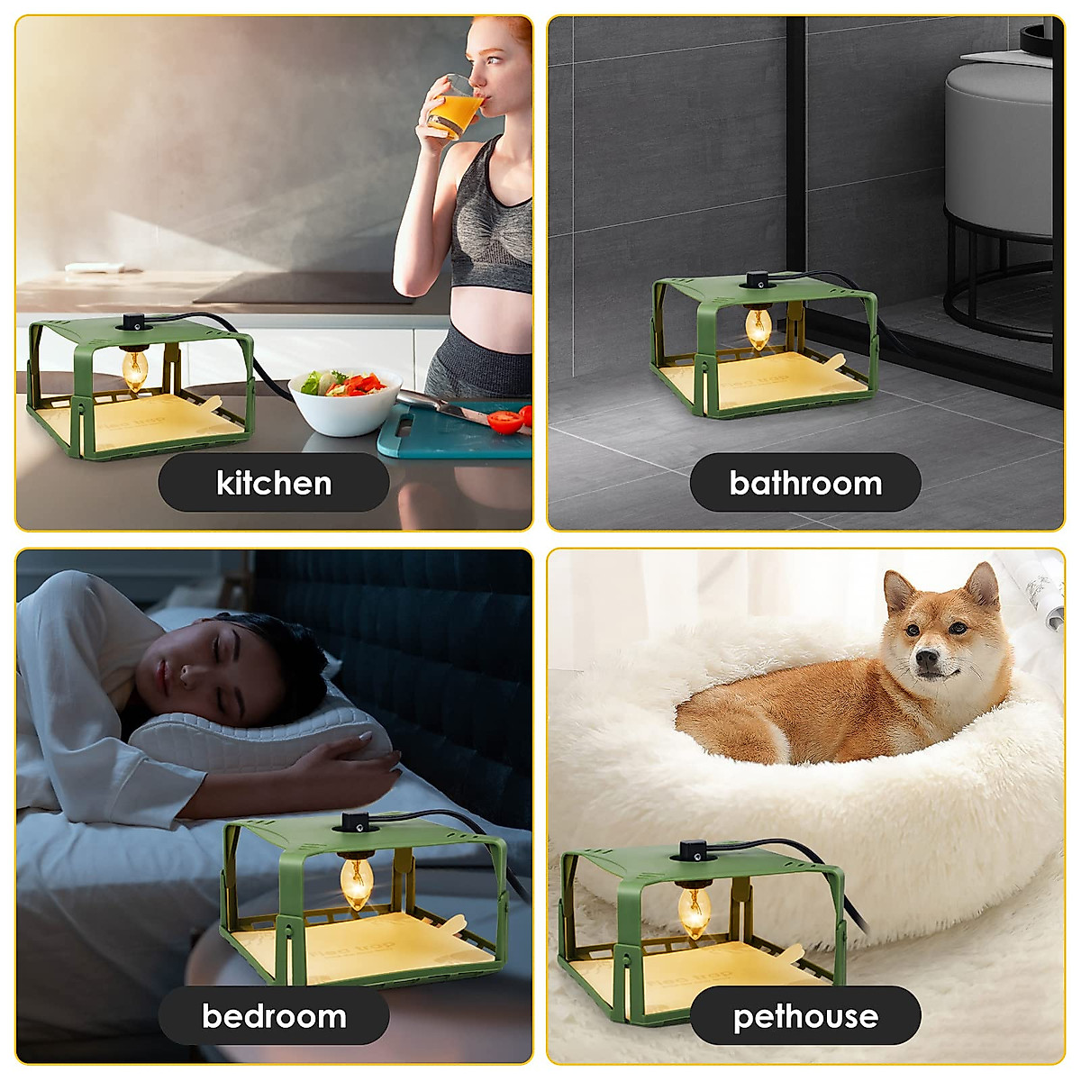 Flea Trap Indoor 2Pcs,Flea Strap Flea Killer Trap Pad Bed Bug Trap with 2 Glue Discs Odorless flea Light Bulb for Inside Your Home Like Fleas,Flies,Mosquitoes,Gnats,Moths