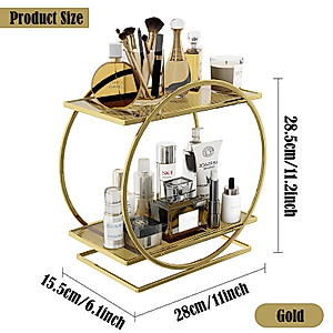 Denique Perfume Organizer Tray Bathroom Counter Organizer, 2 Tier Perfume Stand Makeup Organizer Countertop for Vanity, Skincare Holder Cosmetic Display Rack, Makeup Storage Shelf (Gold)