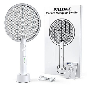 PALONE Electric Fly Swatter 3000V Bug Zapper Racket 2 in 1 Fly Swatter with 1200mAh Battery Rechargeable Mosquito Killer Lamp with 3 Layers Safety Mesh for Indoor and Outdoor