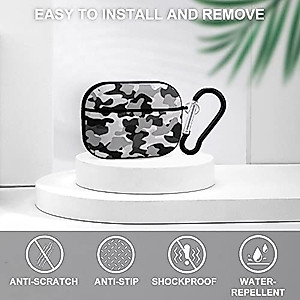 White Grey Black Camo Camouflage AirPods Pro Case Cover Gifts with Keychain, Shock Absorption Soft Cover Airpods Pro Earphone Protective Case for Men Women