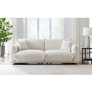 87'' Modern Lambswool Couch for Living Room,Fabric 2 Seater Sofa,Solid Wood Frame and Stable Metal Legs Couch with 2 Pillows,Sofa Furniture for Apartment (87" Loveseat Sofa, White)