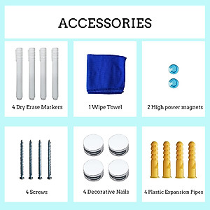 DEVELOP Magnetic Black Glass Dry Erase Board, 36 x 24 Inches (90 x 60 cm), Frameless Wall Mounted Writing Glass Whiteboard with 4 Markers, 2 Magnets, 1 Eraser