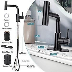 Bathroom Faucet 4 in 1, Faucet for Bathroom with Pull Down Sprayer, Matte Black Bathroom Sink Faucet for 1 or 3 Holes