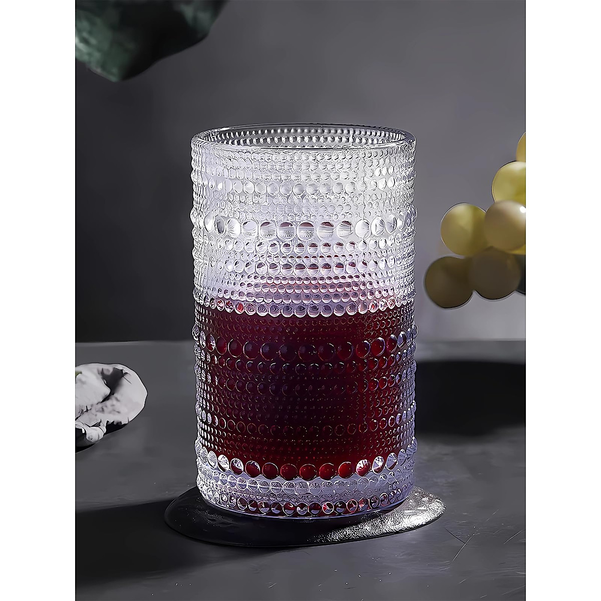 Ework4U 2 Pcs Iced Coffee Glasses Cups with Bamboo Lids and Straws,14 oz Thick Emboss Beaded Drinking Glass Cup Set,Latte Glasses,Ideal for Water,Soda,Gift - with Cleaning Brushe