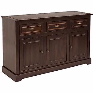 Sunnydaze Solid Pine Sideboard Cabinet with 3 Drawers and 3 Doors - Features Adjustable Inner Cabinet Shelf - Zinc Alloy Hardware - Dark Brown- 32-Inch