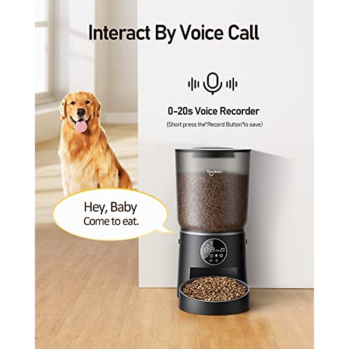 Tccbac Automatic Cat Feeder, 5L Timed Dog Feeder Food Dispenser with Desiccant& Voice Recorder Function, 1-6 Meals Per Day,1-20 Portion Per Meal Stainless Steel Bowl for Pet