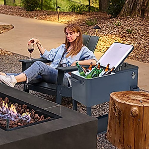 UPHA 80 Quart Rolling Outdoor Cooler, Patio Cooler Cart on Wheels, Portable Drink Beverage Bar for Patio Pool Party, Ice Chest with Shelf and Bottle Opener, IronGrey