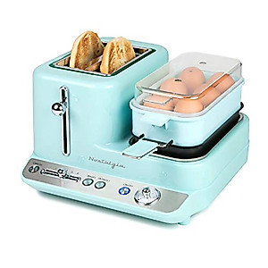 Nostalgia Classic Retro 3-in-1 Breakfast Station, 2-Wide Slot Toaster With Adjustable Toasting Control, Non-Stick Griddle, 6 Capacity Egg Cooker With Lid