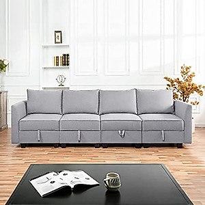 Elizabeth Modular 4 Piece Sofa for Living Room with Extendable Design & Soft Comfortable Seating – Linen Modern sofa couch with Sturdy Wooden Frame, Ideal for Small Spaces, Easy Assembly, Gray