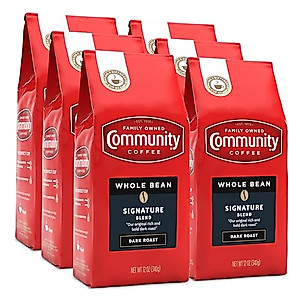 Community Coffee Signature Blend Dark Roast 72 Ounce, Premium Whole Bean Signature Blend, 12 Ounce Bag (Pack of 6)