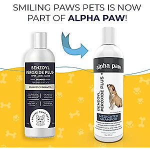 Smiling Paws Pets - Itch Relief Shampoo for Pets - Contains Benzoyl Peroxide - Kills Fleas - Relieves Allergies, Itching, Dermatitis, Mange, Dandruff, Mites, Acne, Demodex, Seborrhea, Pyoderma - 12oz