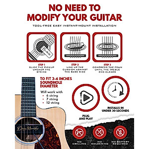 Dean Markley Pro Mag Grand Acoustic Guitar Humbucker Pickups, Maple Wood Design Active Soundhole Pickup Ebony Finish, Hum-Cancelling Acoustic Guitar Pickup for Studio Recording and Live Performance