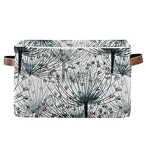 Nature Flowers Leaves Storage Basket Set of 2 Large Fabric Dandelion Storage Basket Bins Box Cube with Handles Collapsible Closet Shelf Clothes Organizer Basket for Nursery Bedroom