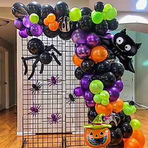 151PCS Halloween Balloon Arch Garland Kit, Black Orange Green Purple Balloons with Mylar Pumpkin Bat Ghost BOO Foil Balloon for Kids Home Halloween Background Birthday Party Decorations Supplies